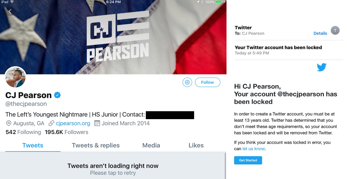 CJ Pearson, a 16yo black conservative with -verified- account banned by ...