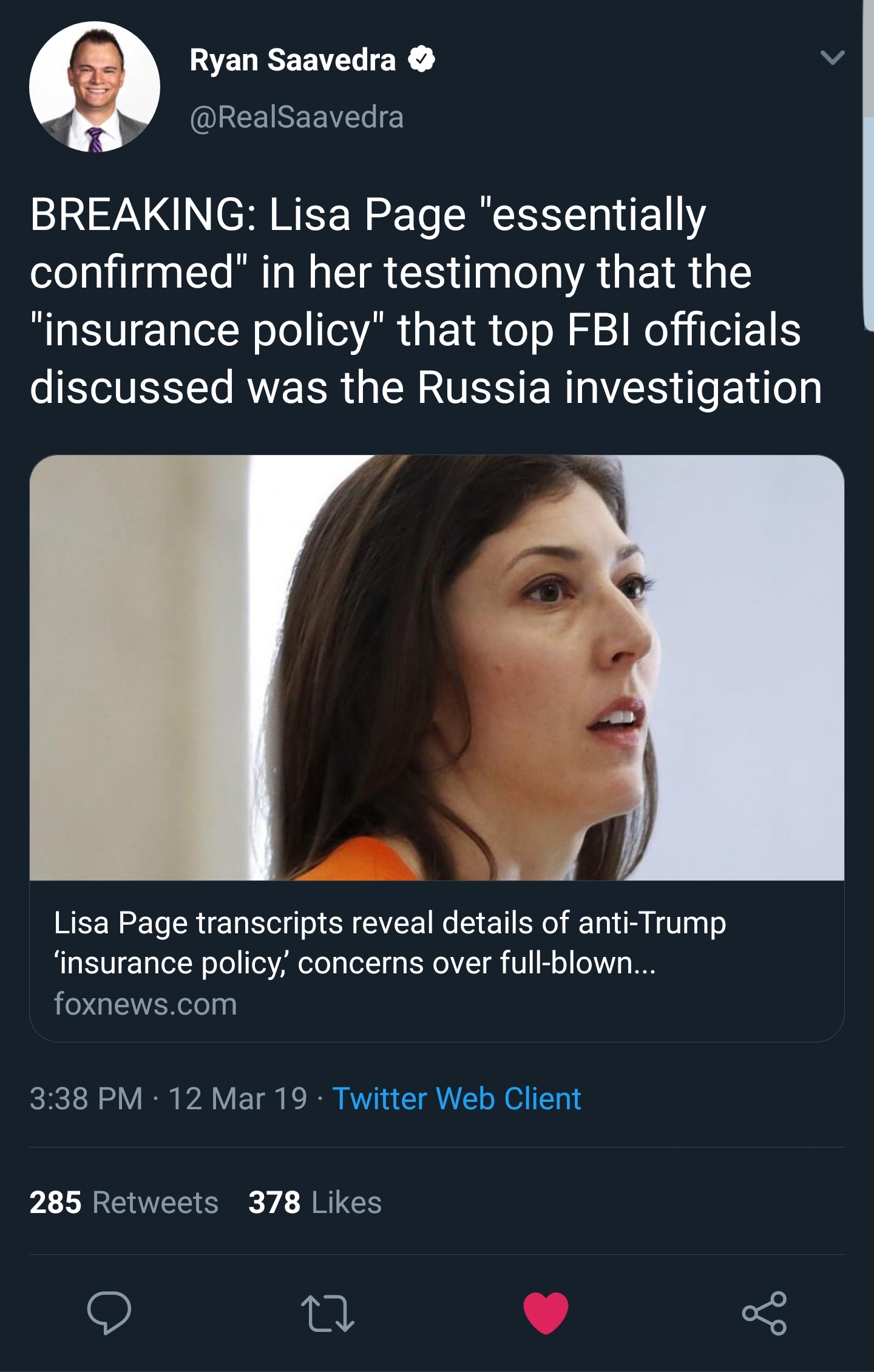 BREAKING: Lisa Page "essentially confirmed" in her testimony that the ...